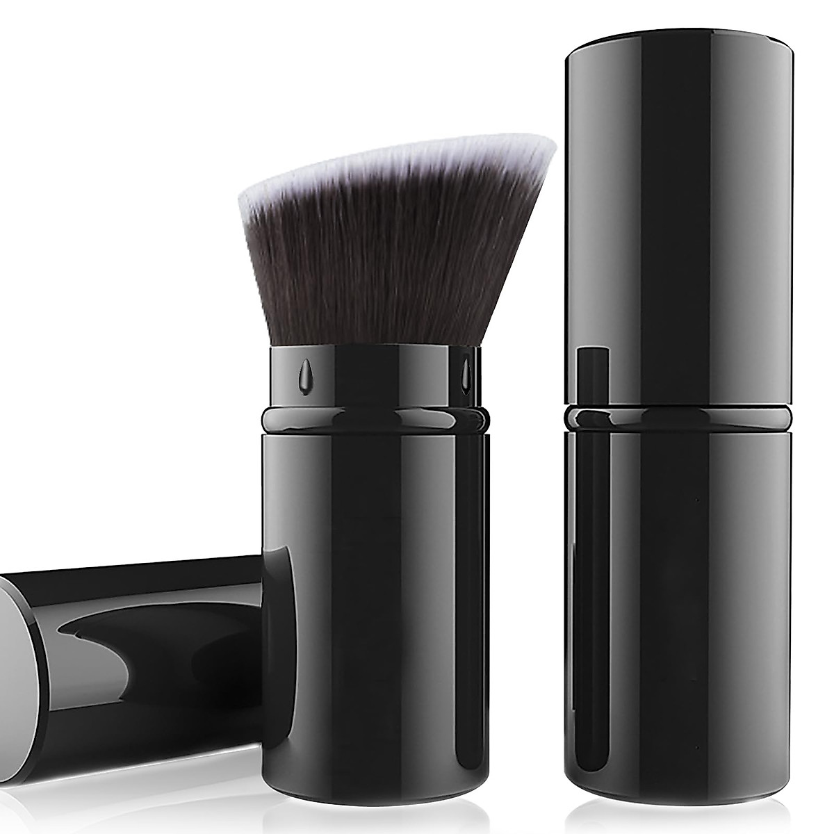 Falliny Retractable Makeup Brush, Travel Angled Kabuki Powder Brush Portable Face Liquid Foundation Sunscreen Brush with Cover for Blending Liquid, Cream or Flawless Powder Cosmetics