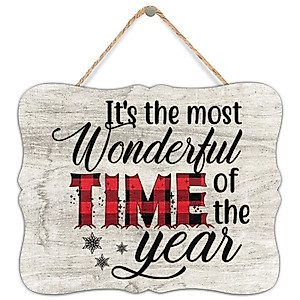 ArogGeld It's The Most Wonderful Time of Year Wood Sign Red Black Buffalo Plaid Wooden Christmas Wall Hanging Plaque Holiday Home Decoration for Front Door Garden Porch, White, q2kpkxlexvxg, 8x10''