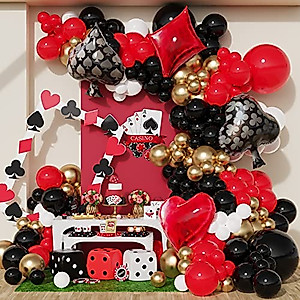 BALONAR 130Pcs DIY Red Black Gold Garland Balloon 18/10/5inch Metallic Latex Balloons for Birthday Party Celebration Graduation Bachelorette Casino Theme Party Balloons (Red Black White)