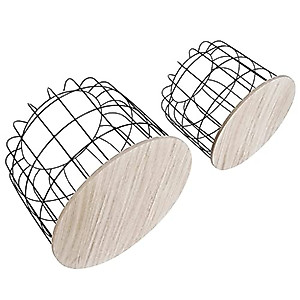 LIRUXUN 2pcs Living Room Storage Side Table Set Coffee Table with Metal Basket and Wood Tabletop