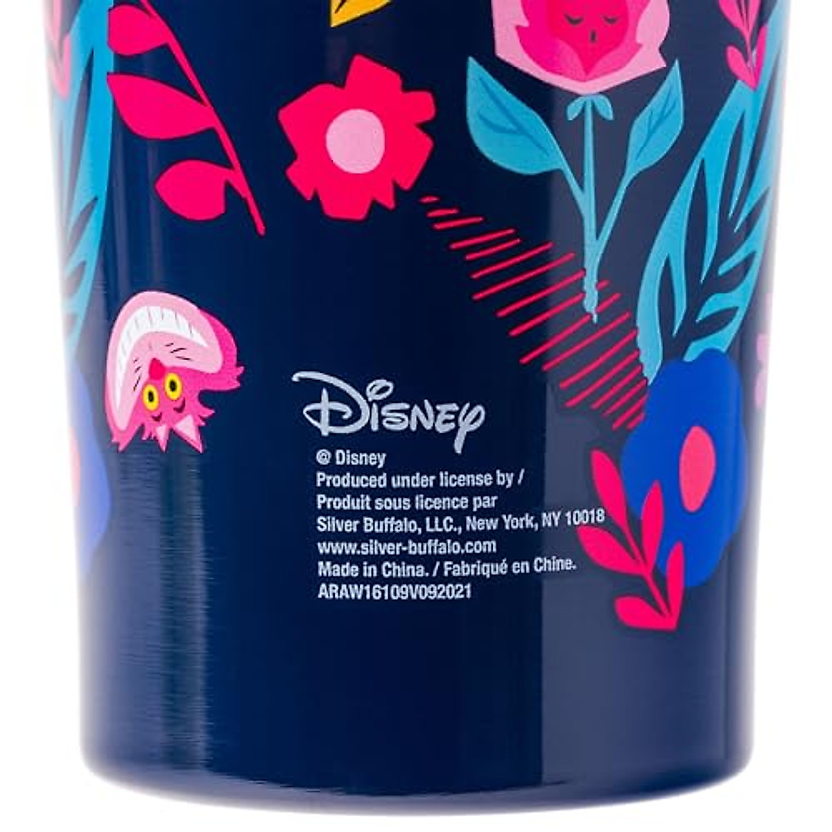 Silver Buffalo Disney Alice in Wonderland Floral Pattern Double Walled Stainless Steel Tumbler with Straw, 22 Ounces, Multicolor