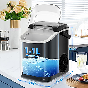 Nugget Countertop Ice Maker with Soft Chewable Pellet Ice,Pebble Portable Ice Machine with Ice Scoop, 34lbs in 24 Hours, Self-Cleaning, Sonic Ice, One-Click Operation, for Kitchen,Office Black