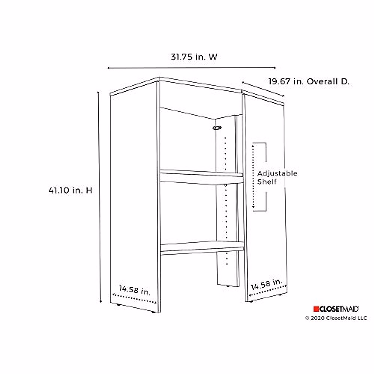 ClosetMaid SuiteSymphony Wood Corner Shelf Unit, 2 Shelves, Adjustable, Stacking, For Storage, Closet, Clothes, Shoes, Décor, Pure White, 41.13" X 19.63" X 31.75" Corner Unit