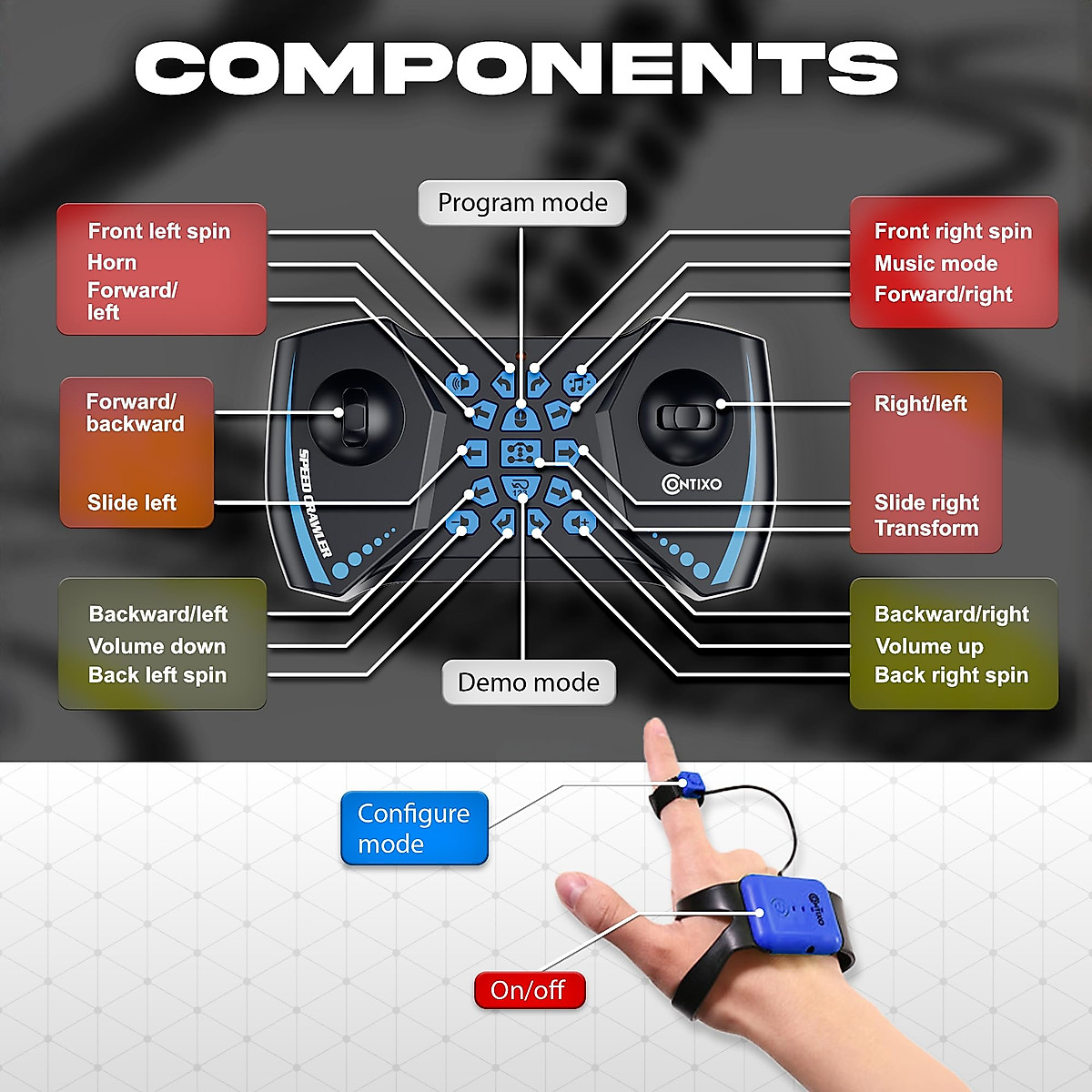 Contixo SC1 All Terrain Speed Crawler RC Stunt Car, 4WD 2.4GHz Remote Control Car Gesture Sensor Toy Cars, Double Sided Rotating Offroad Vehicle 360° Flip with Lights Music, Kids Toy Cars Blue