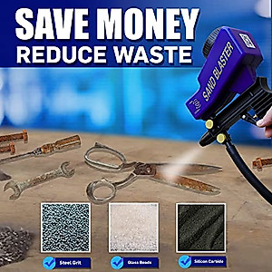 LE LEMATEC Sand Blaster Gun Kit for Air Compressor, Paint/Rust Remover for Metal, Wood & Glass Etching, Up to 150 PSI Continuous Blasting Media for Aluminum, Sand & Soda Blaster Jobs, Blue (AS118-2)