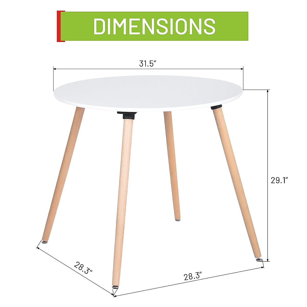 FurnitureR 31.5 inches Round Modern Dining Table for 4 People with Strong Wooden Legs for Home Kitchen Office Living Room Leisure, White