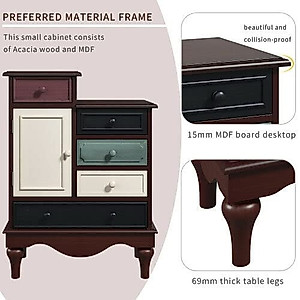 MAXCBD Nightstand Bedside Table Drawer Cabinet Bedroom Nightstand Vintage Cabinet with 5 Drawers & 1 Storage Cabinet Brown Vintage Style Storage Tower Dresser