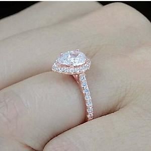 PVN Jewels Pear Shaped Created Morganite CZ Halo Engagement Promise Ring 14K Rose Gold Plated 925 Silver 9