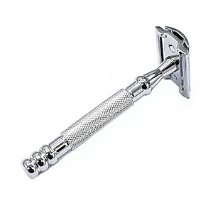 OdontoMed2011® Men's Stainless Steel Manual Shaver Double Edge Safety Shaving Razor Chrome Plated with 5 Pcs Double Edge Razor Blades BTS-319