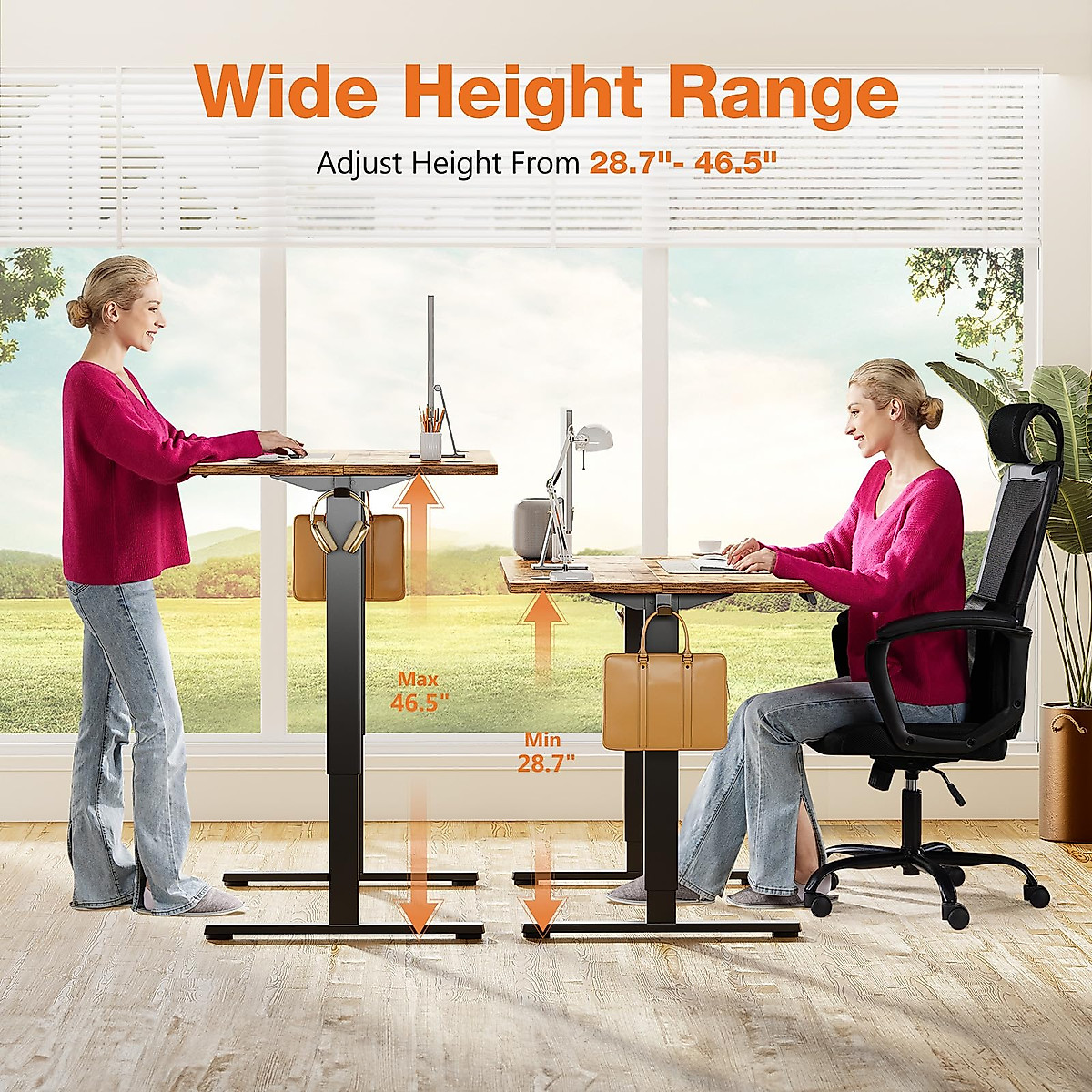 Sweetcrispy Electric Standing Desk - 40 x 24 inch Adjustable Height Sit to Stand Up Desk with Splice Board, Rising Home Office Computer Table with 2 Hook and Wire Hole for Work