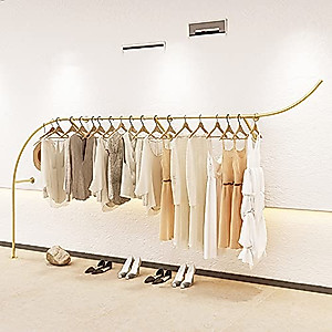 Gold Clothing Rod Curved Racks, Creative Display Garment Racks in Boutique Clothing Stores, Modern Retail Garment Rack, Closet Rod Retail Display Rack, 250CM