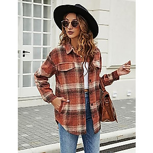 Blooming Jelly Flannel Shirts for Women Long Sleeve Plaid Shirt Shacket Jackets Fall Outfits 2025 (X-Large, Orange)