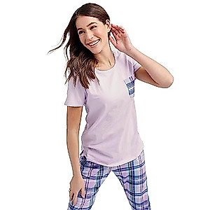 Vera Bradley Women's Cotton Short Sleeve Crewneck Pajama T-shirt (Extended Size Range), Amethyst Plaid, XX-Large