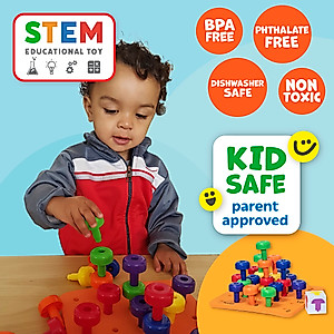 Skoolzy Montessori Sensory Peg Board 34 Piece Set - Develop Sensory Play Occupational Therapy STEM Learning Educational Toys for Kids 2+ - Includes Foam Board, Lacing String, Dice, Storage Bag, eBook