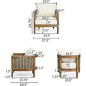 Merax Patio Furniture 5-Piece Outdoor Acacia Wood Wicker Conversation Set with 3 Seater Sofa,Loveseat,2 Chairs and Coffetable for Backyard, Beige