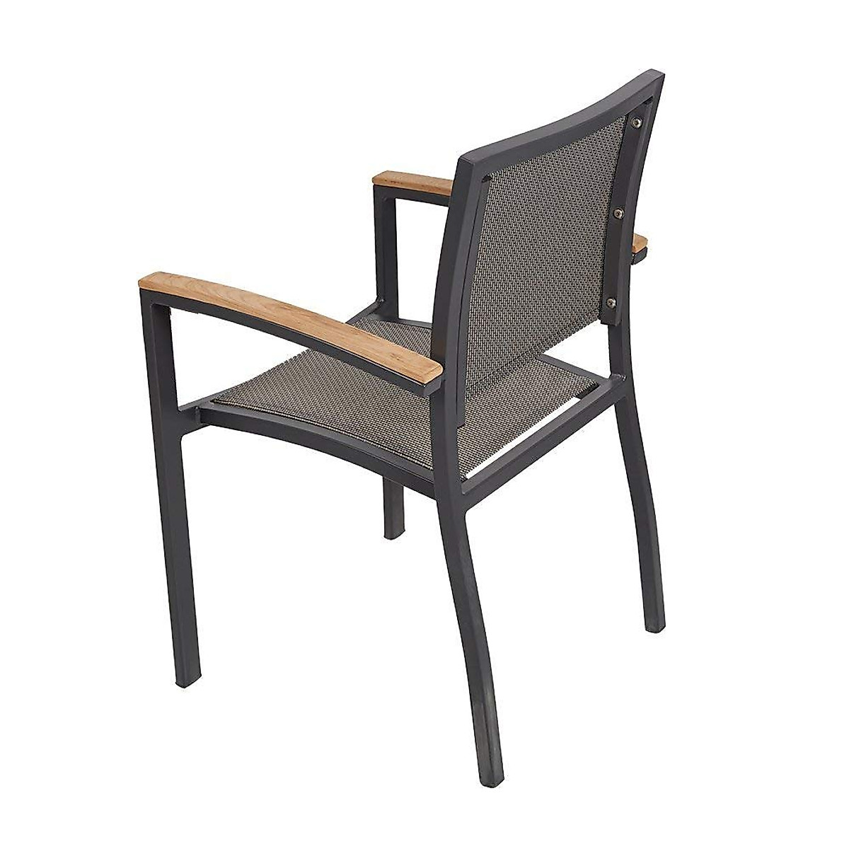KARMAS PRODUCT 4 Pack Stackable Indoor/Outdoor Patio Dining Chairs with Teak Armrest,Textilene Mesh Fabric Aluminum Frame,Gray