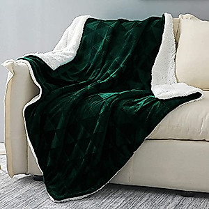 Exclusivo Mezcla 50” x 70” Large Throw Blanket, Sherpa Reversible Brushed Flannel Fleece Plush Blanket, Stylish Decorative, Lightweight, Soft and Warm Forest Green