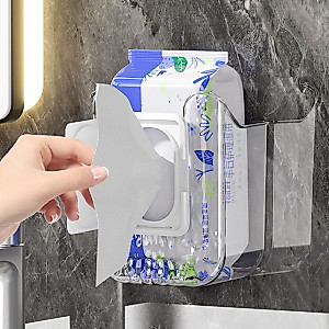 Kitchen Wipes Storage Box, No Punching Self-Adhesive Wall-Mounted Toilet Paper Holder Tissue Storage Holder Box Hand Towel Storage Rack Wet Wipes Dispenser for Kitchen Bathroom Toilet (2 PCS)