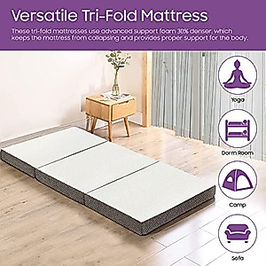 Spinal Sleep 4-Inch Tri-Folding Capability Gel Memory Foam Mattress with Portable Floor Mattresses with Ultra Soft and Breathable Mesh Sides, Temporary Sleeping Accommodations, 25-Inch, White
