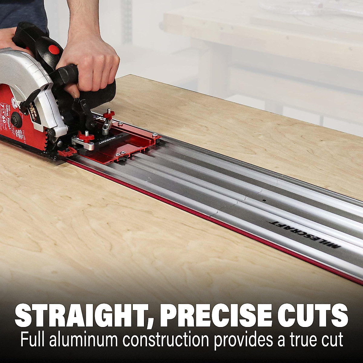 Milescraft 1409 Track Saw Guide - Universal for 7-1/4" Circular Saws, 50" Cutting Range, 2" Depth, Aluminum