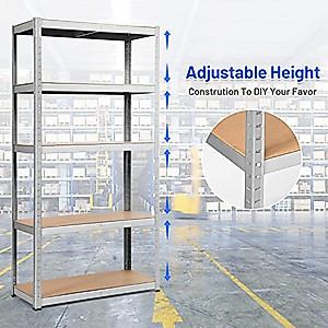 ERGOMASTER 5 Tier Utility Shelves Rack Garage Heavy Duty Steel Metal Shelving Unit with Adjustable Design, Bolt-Free Assembly & 380 LBS Wight Capacity Per Tier (1, Silver)