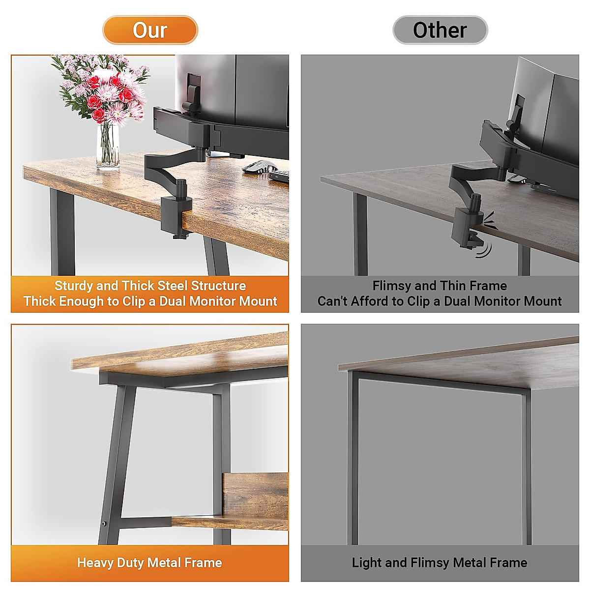 55 Inch Computer Desk, Desk with Monitor Stand, 55.2'' Office Laptop Table with Bookshelves, Study Writing Desk with Storage Bag and Hooks, Sturdy Desk for Home Office Workstation, Rustic