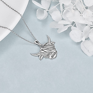 YAFEINI Highland Cow Necklace Sterling Silver Highland Cow Pendant Necklace Scottish Jewelry for Women Gifts