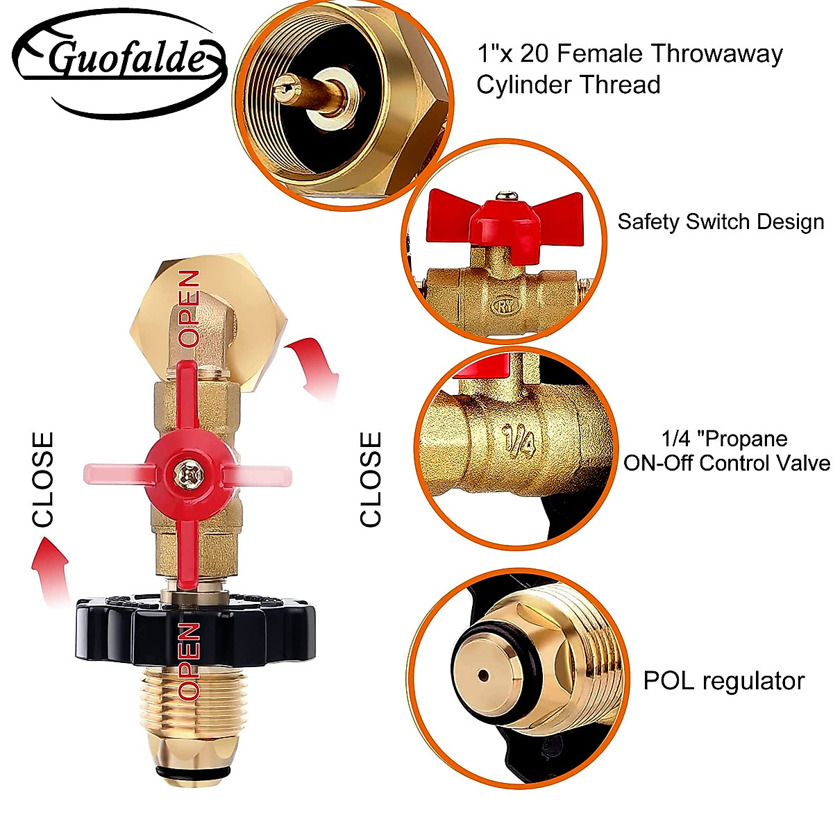 GUOFALDE 90 Degrees POL Propane Refill Elbow Adapter, Propane Refill Pressure Adapter with ON-Off Control Valve, for Camping Grill 1 LB Tank Cylinder 5-40LBS Cylinde