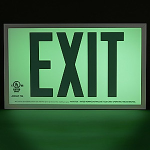 Jessup Glo Brite 7210-SAF-2-B P50 Non Electrical, Glow-in-The-Dark (Photoluminescent) Screen-Printed Eco Exit Sign, Double-Sided with Aluminum Frame and Bracket, 7.5" by 13", Red