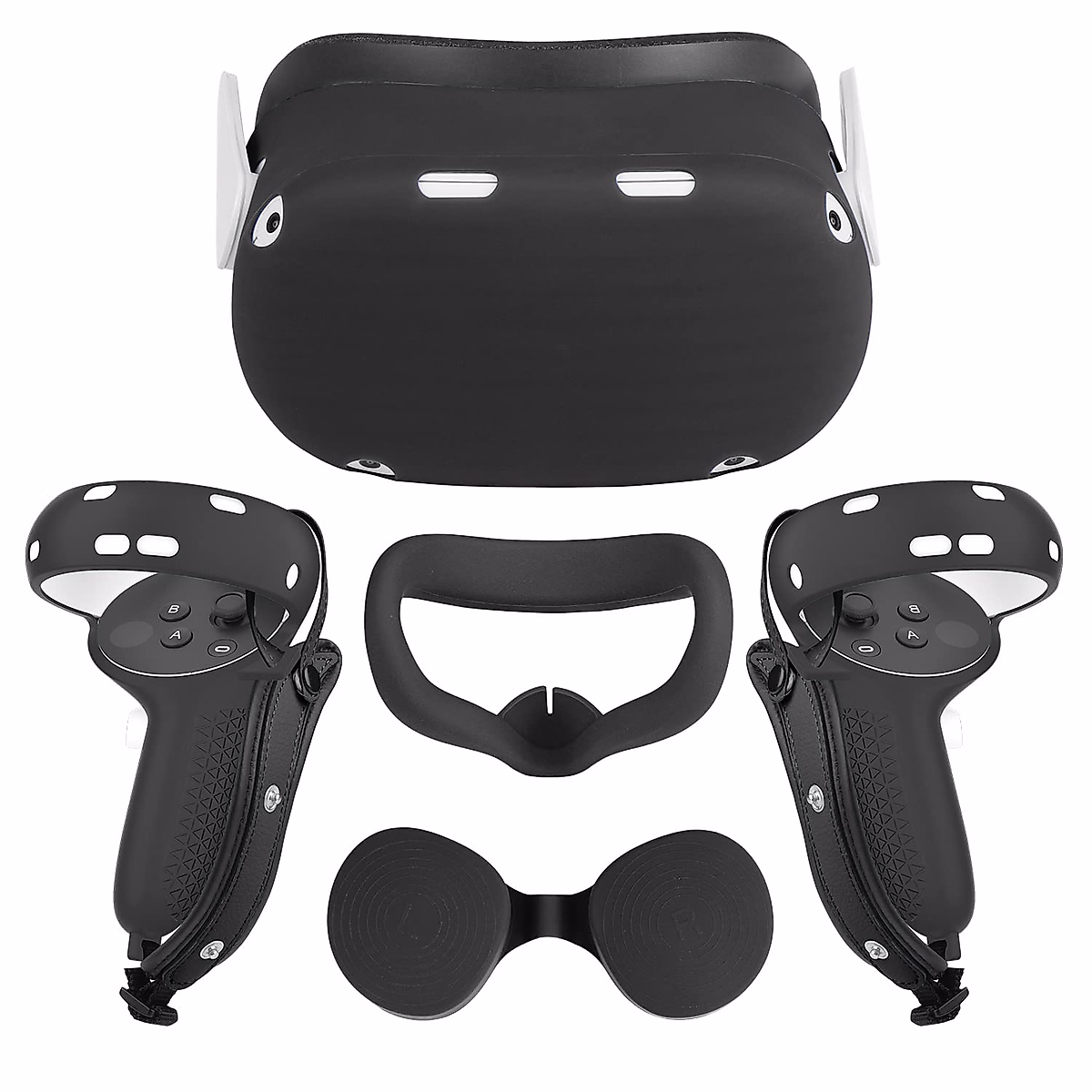 Relohas Accessories for Oculus Quest 2, VR Accessory Set for Meta Quest 2, Include Controller Grip Leather Cover, VR Shell Cover, Face Cover, Lens Coverr, Protect Your VR in All Aspects(Black)