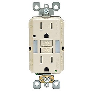 Leviton GFNL1-T Self-Test SmartlockPro Slim GFCI Tamper-Resistant Receptacle with Guidelight and LED Indicator, 15-Amp, 3-Pack, Light Almond