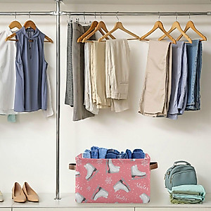 Wusikd Curly Skates Storage Basket Set of 2 Large Fabric Ice Snowflakes Storage Basket Bins Box Cube with Handles Collapsible Closet Shelf Clothes Organizer Basket for Nursery Bedroom