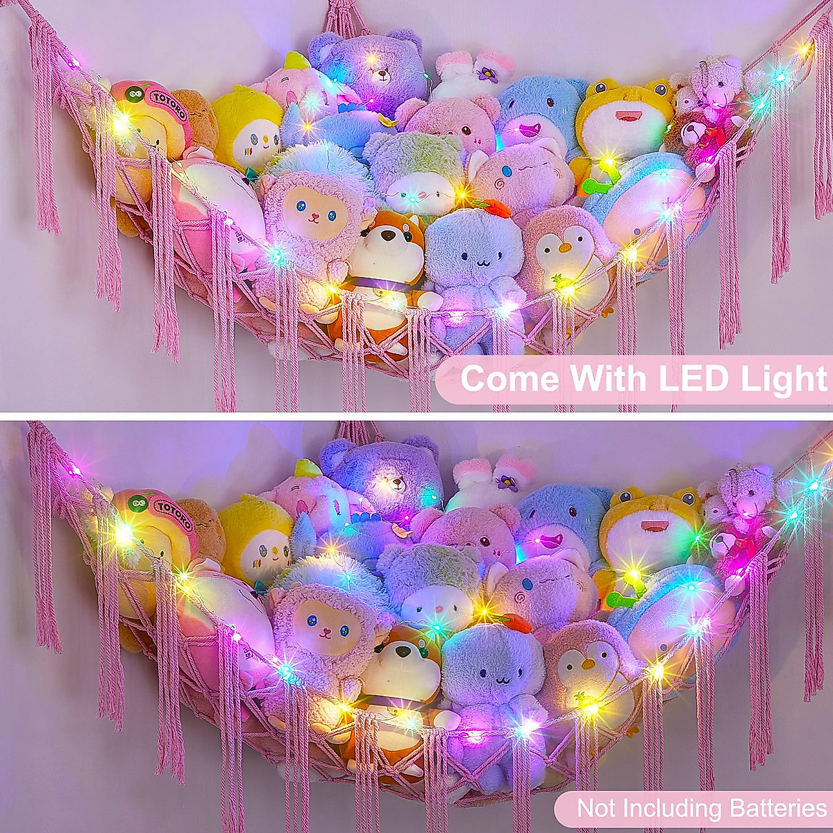 Unicorn Castle Stuffed Animals Hammock Net Toy Storage Organizer Stuffed Animals Storage Toy Holder Boho Macrame Hanging for Nursery Kids Girls Room Decor