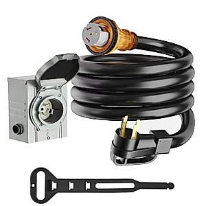 50 Amp Generator Extension Cord 10 FT and 50 Amp Power Inlet Box Pre-Drilled, 125V/250V 12500W Generator Power Cord NEMA14-50P/SS2-50R Twist Lock Connector, ETL Listed