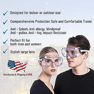 ATERET 1 Pack Safety Goggles, Lightweight Adjustable Clear Lens Eyewear, Chemical Splash Safety Glasses