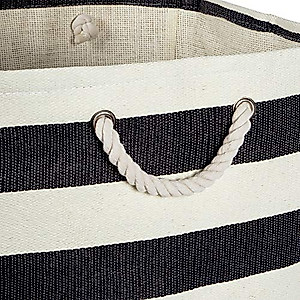 DII Durable Woven Striped Storage Bin Collapsible with Soft Rope Handles Reinforced with Metal Grommets, Medium, 15x10x12, Black