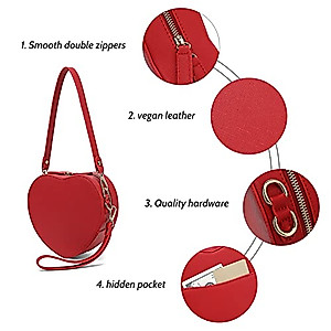 Cute Heart Purse for Women Girls Vegan Leather Crossbody Satchels Shoulder Handbag With Wrist Strap (Red)