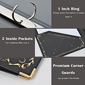 3 Ring Binder 1 Inch Three Ring Binder Cute Binder Fits A4 Paper Decorative Clipboard Binder with 5 Tab Dividers for School Office Supplies(Black Gold Sun Moon)