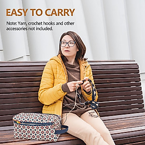 Meitward Crochet Bag with Thread Cutter, Portable Knitting Bag Yarn Storage Organizer for Crochet Hooks, Knitting Needles and Other Accessories, Gift for Mom Women