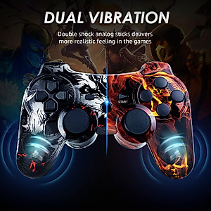 CHENGDAO Controller for PS3 2 Pack Wireless Controller for Playstation 3 Game Remote with Double Shock, Upgrade Joystick Control for PS3 Remote with Rechargeable Battery, 6-Axis & USB Charging Cable