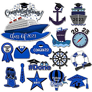 16 Pcs Cruise Door Decorations Graduation Cruise Door Decorations Magnetic Class of 2023 Congrats Grad Car Magnets Anchor Life Preserver Magnets for Carnival Cruise Car Locker Refrigerator (Blue)