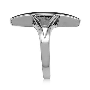 Silvershake Long Created Black Onyx Inlay White Gold Plated 925 Sterling Silver Ring Size 6