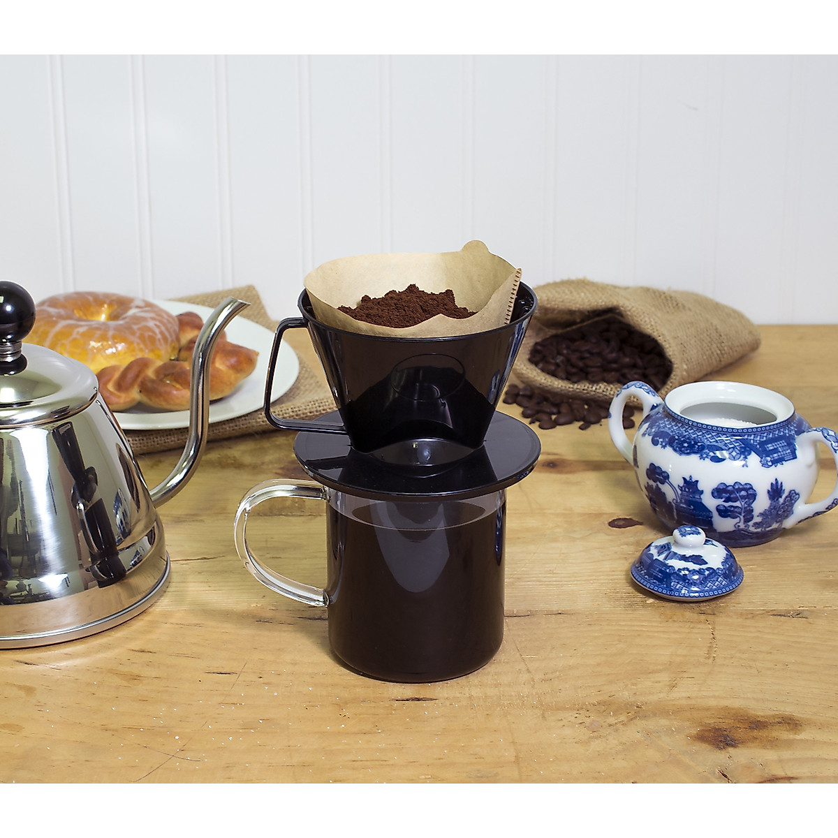 Fino Pour-Over Coffee Brewing Filter Cone, Number 1-Size, Black, Brews 1 to 2-Servings