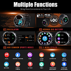 Military Smart Watches for Men Make Call 1.39" HD Big Screen Fitness Tracker Rugged Tactical Smartwatch Compatible with iPhone Samsung Android Phones Heart Rate Sleep Monitor Sports Watch