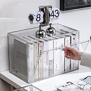 Fox Claw ​​​​​​Clear Acrylic Bookcase, Book Organizer Box, Portable Book Containers with Magnetic Door, Stackable Display Case for Purses Handbags Dolls Toys Shoes(Clear, 14.17" ×10.63"×8.66")