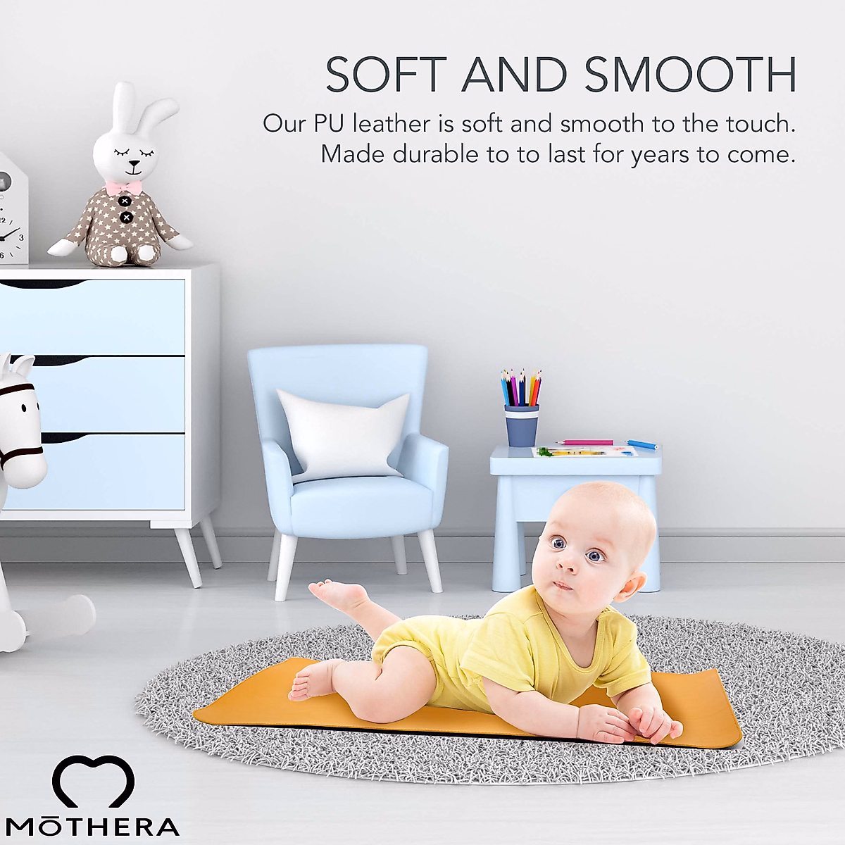 Mothera Vegan Leather Diaper Changing Pad Compact and Wipeable Baby Changing Mat Portable Changing Pad for Baby, 13" x 25"