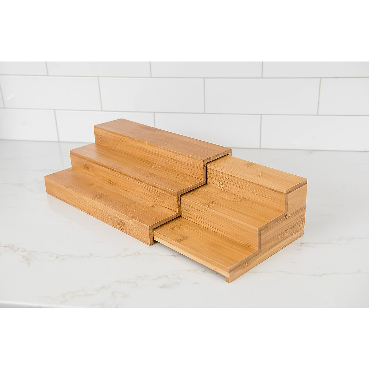 Lipper International 8807 Bamboo Wood Expandable 3-Tier Step Shelf Kitchen Organizer, 12" x 7-7/8" x 4-1/4"