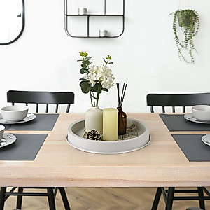 FRTIM White Round Decorative Tray for Coffee Table, 11.4 Inches Small Serving Circle Tray, Candle Holder Tray, Home Decor Tray for Modern Farmhouse Dining Table Kitchen Countertop Centerpiece