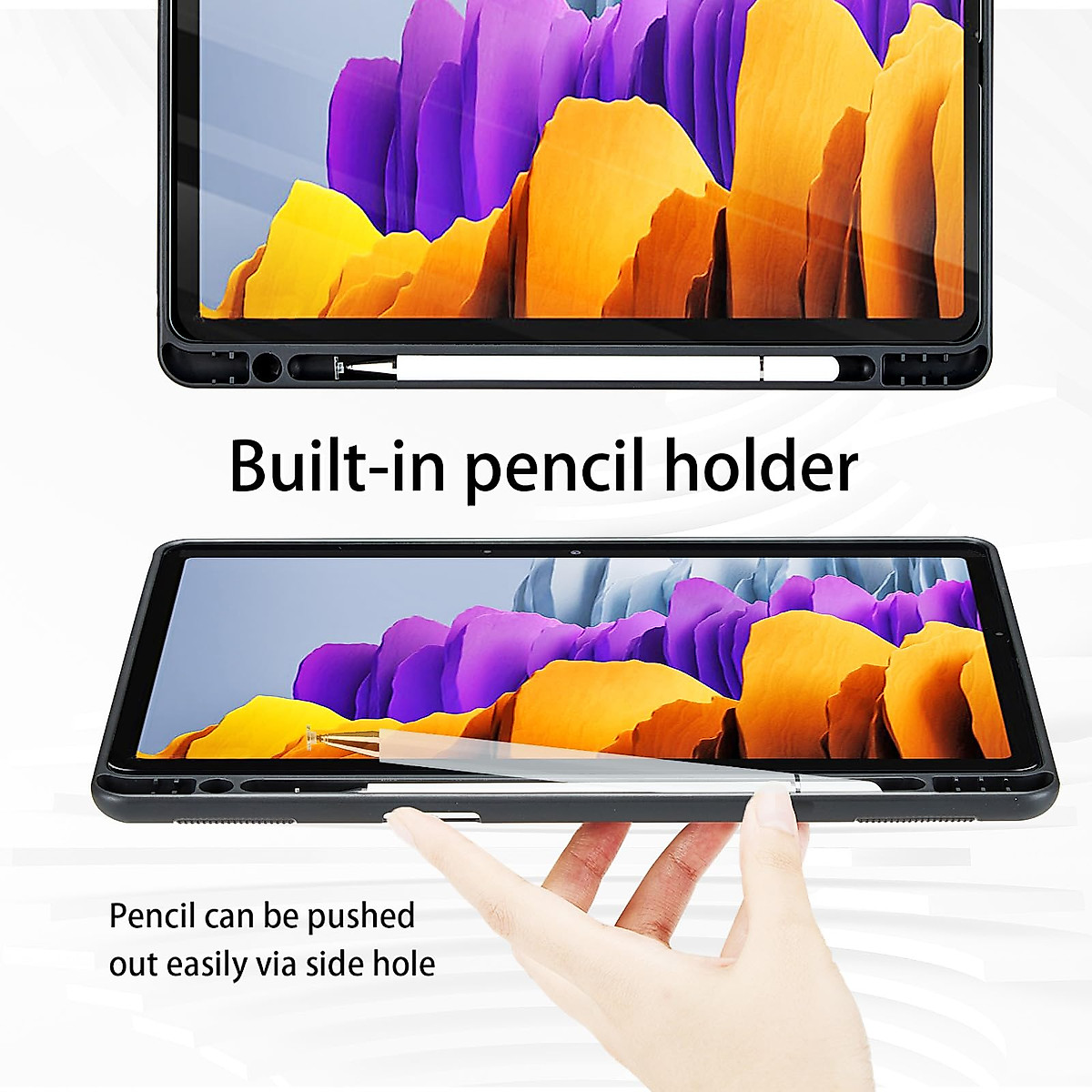 Case for Samsung Galaxy Tab S8 2022/S7 2020 11 Inch - Model(SM-X700/X706/T870/T875/T878) with S Pen Holder, PU Leather Bussiness Flip Case with Hand Strap and Pocket, Black