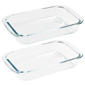 2 Pack 1-Quart Tempered Glass Oblong Baking Dishes, Personal Sized Bakeware and Cookware